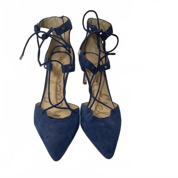 Sam Edelman | Shoes | Sam Edelman Blue Suede Heels Laces Ties Point Toe ...